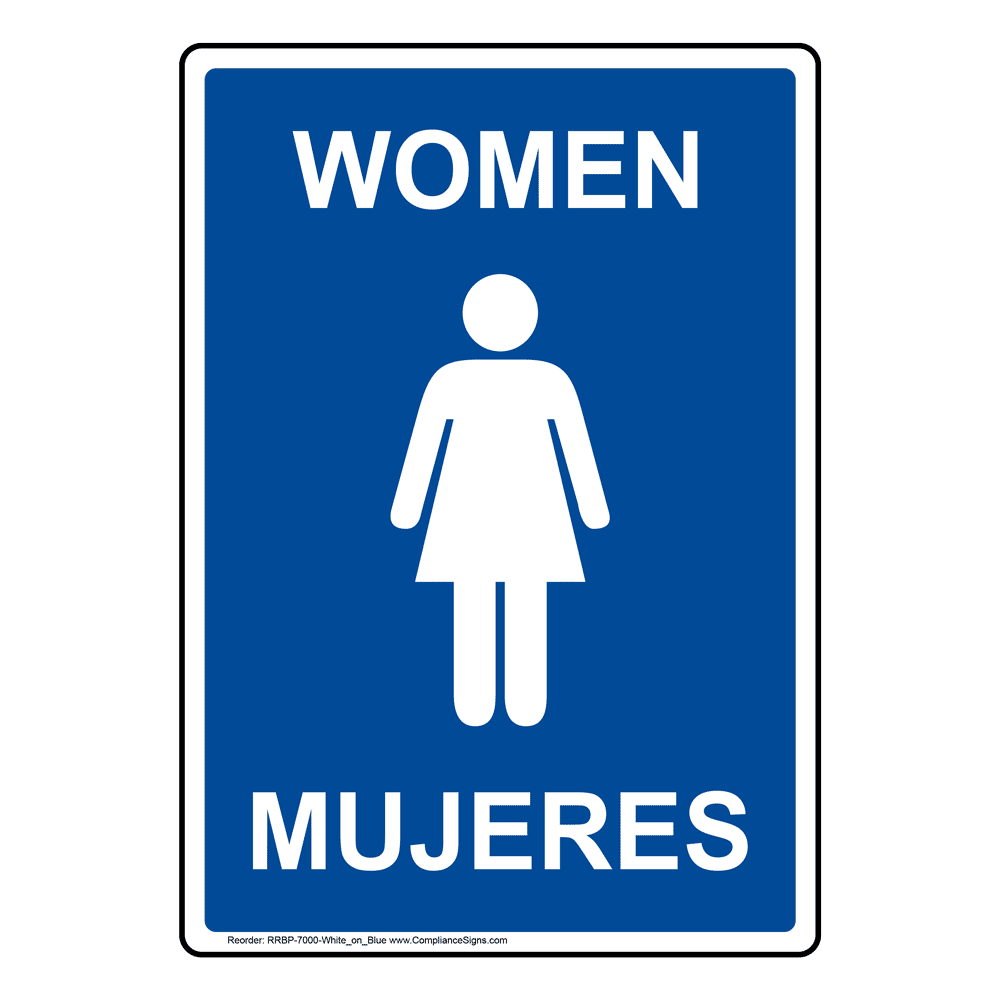 Blue Women - Mujeres Restroom Sign With Symbol RRBP-7000-White_on_Blue