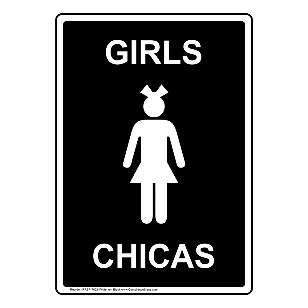 Black Girls - Chicas Restroom Sign With Symbol RRBP-7002-White_on_Black