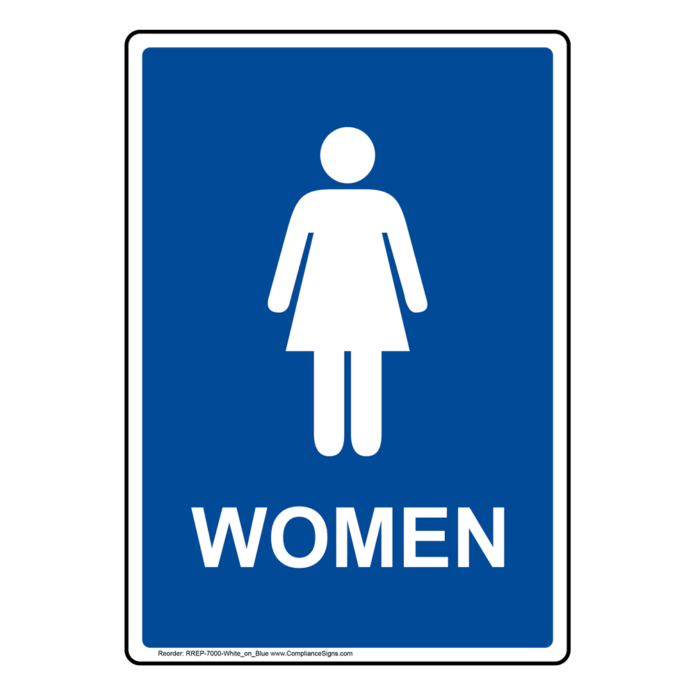 Portrait Blue Women Restroom Sign With Symbol RREP-7000-White_on_Blue