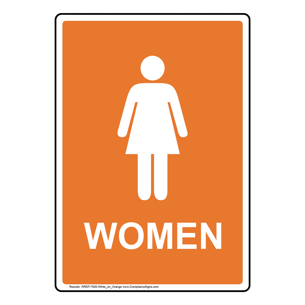 Portrait Orange Women Restroom Sign With Symbol RREP-7000-White_on_Orange