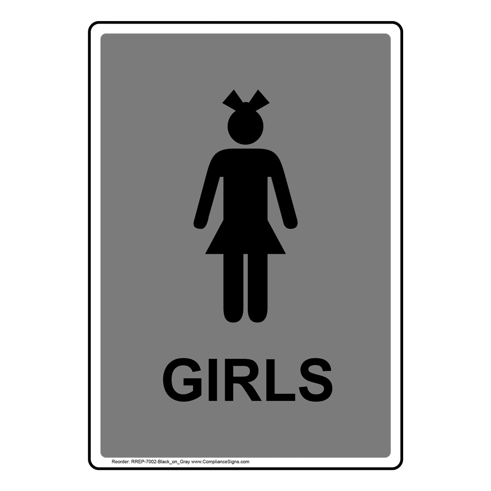 Portrait Gray Girls Restroom Sign With Symbol RREP-7002-Black_on_Gray
